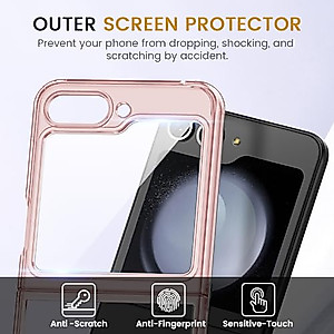 VEGO for Z Flip 5 Case, Ultra Slim Clear Case with Screen Protector, TPU Anti-Drop, Wear-Resistant, Spray Paint Bumper Cover Case for Samsung Flip 5 5G - Pink