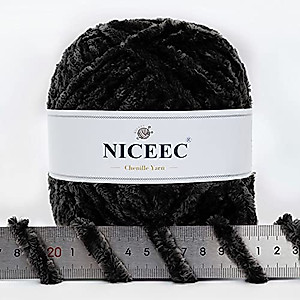 NICEEC 300g Soft Chenille Yarn Blanket Yarn Velvet Yarn for Knitting Fancy Yarn for Crochet Weaving DIY Craft Total Length 150m (164yds)_Black