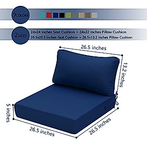 idee-home Deep Seat Patio Cushions, Outdoor Cushions Replacement Cushions Back Cushion, Outdoor Hampton Bay Patio Cushions for Backyard Couch Sofa, 2pcs Set, Seat: 26.5 x 26.5 Back: 26.5 x 13.2