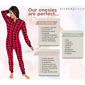 Silver Lilly Women's Buffalo Plaid Flapjack Pajamas - Winter One Piece PJs - Soft, Comfy Holiday Jumpsuit (Red/Black, Small)