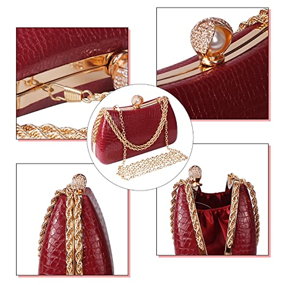 xuson Women Evening Purses Clutch Bags Formal Party Clutches Wedding Purses Cocktail Prom Handbags (wine red)