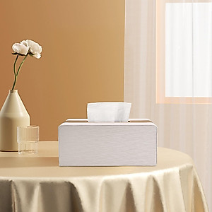 Tissue Box Cover, New PU Leather Kleenex Box Covers Rectangular Tissue Holder for Home/Office/Car Decoration 9.84"X5.59"X4.13" - Light Luxury Peach&White