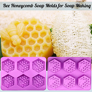 SIQINZONGWA 2 Pack Honeybee Soap Molds, 3D 6-cavity Bee Silicone Soap Molds, Hexagonal Bee Honeycomb Silicone Molds for Homemade Soaps, Beeswax, Resin, Bath Bomb, Jello, Chocolate and Dessert (Purple)