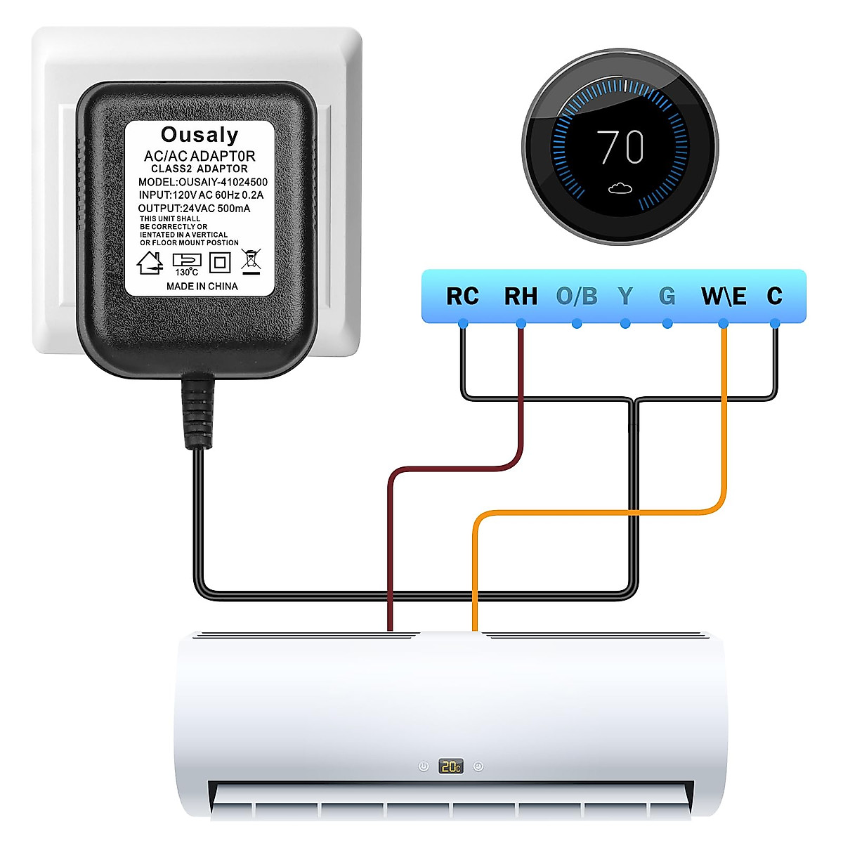Ousaly Doorbell Power Adapter, 24V Transformer Compatible with Ring Doorbell,Video Doorbell,Nest, Ecobee, Sensi and Honeywell Thermostats, 24 Volt 500mA C-Wired AC Plug in Cord,C Wire Adapter 16.4FT…