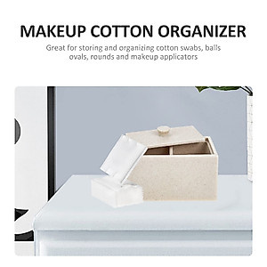 Zerodeko Holder Cotton Round Holder Resin Cotton Swab Storage Box with Lids 2 Compartments Cotton Pad Container Makeup Cotton Swab Canister Vanity Organizer (Beige) Tampon Flask