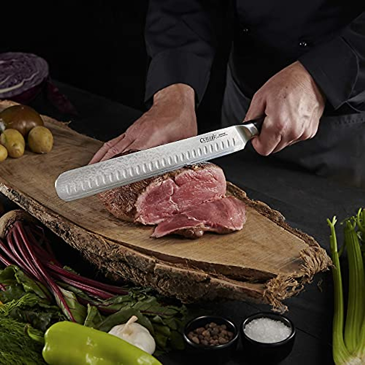 CUTLUXE Slicing Carving Knife – 12" Brisket Knife, Razor Sharp Meat and BBQ Knife – Damascus Japanese AUS10 Blade – Full Tang & Ergonomic Handle Design – Shinobi Series