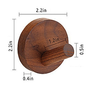 JATYP Adhesive Wooden Coat Hooks Wall Hooks 4 Pack, Seamless Heavy Duty Hooks,Wall Hangers for Hanging Coat Hat Cap Bag Clothes Towels Hanger (Walnut Wood)