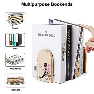 Hon-Lally Flower Fairy Girl with Pink Wing Elves Butterflies Wood Bookends Decorative Bookend Non-Skid Office Book Stand for Books Office Files Magazine