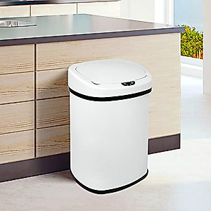 PIKAQTOP Automatic Touchless Infrared Motion Sensor Trash Can 13 Gallon, 50L High-Capacity Finger-Print Resistant Stainless Steel Brushed Bin with Lid, Garbage for Bathroom Bedroom Home Office, WHITE