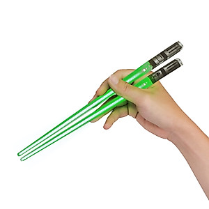 LIGHTSABER CHOPSTICKS LIGHT UP STAR WARS LED Glowing Light Saber Chop Sticks REUSABLE Sushi Lightup Sabers Removable Handle Dishwasher Safe Green 1 Pair
