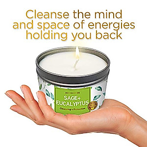 Magnificent 101 Long Lasting Sage + Eucalyptus Scented Smudge Candle | 6 Oz - 35 Hour Burn | All Natural & Organic Soy Wax Candle for Energy Cleansing & Manifestation | Fortify Life's Uncertain Path