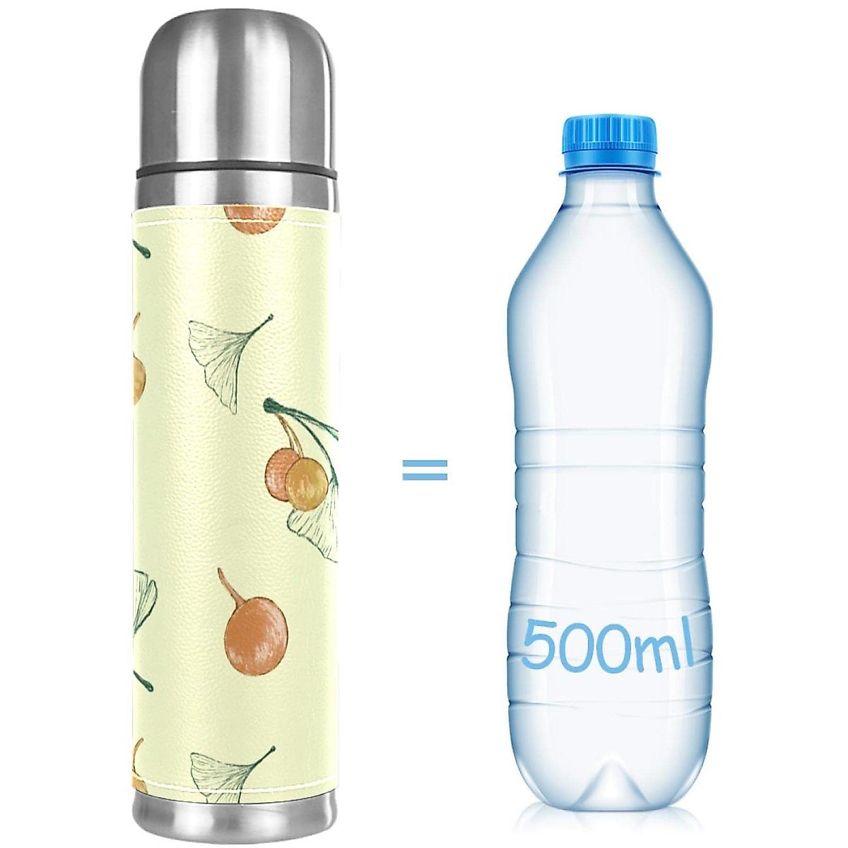 Stainless Steel Leather Vacuum Insulated Mug Tropical Plants Thermos Water Bottle for Hot and Cold Drinks Kids Adults 16 Oz