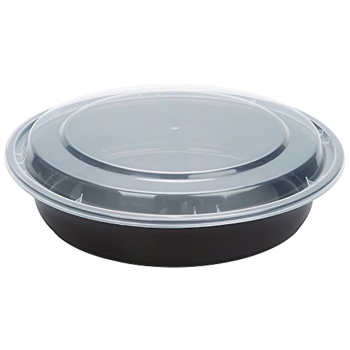 SafePro 48 oz. Black Round Microwavable Container with Clear Lid, Lunch Bento Box, (Case of 100)