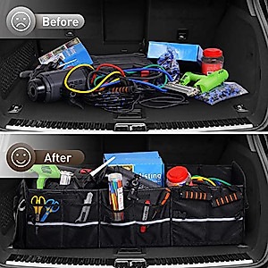 HIRALIY 4 in 1 Car Trunk Storage Organizer, Multi Compartment Collapsible Trunk Storage Box with Leakproof Insulated Bag for Car Truck SUV