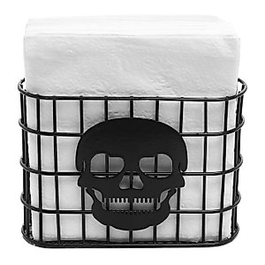 MyGift Black Metal Wire Napkin Holder with Skull Cut Out Design, Halloween Table Decor