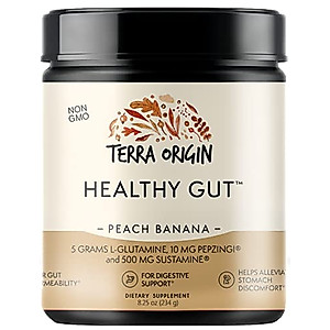 TERRA ORIGIN Healthy Gut Peach Banana | 30-Servings with L-Glutamine, Zinc, Glucosamine, Slippery Elm Bark, Marshmallow Root and More!