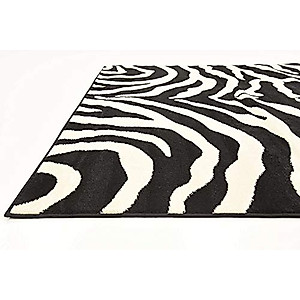Unique Loom Wildlife Collection Animal Inspired with Zebra Design Area Rug, 6 x 9 ft, Black/Ivory