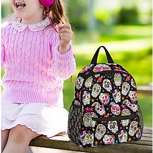 AUUXVA Kids Backpack Mexican Skull Printed Flower Toddler Shoulder Travel Elementary School Bags Preschool for Girls Boys