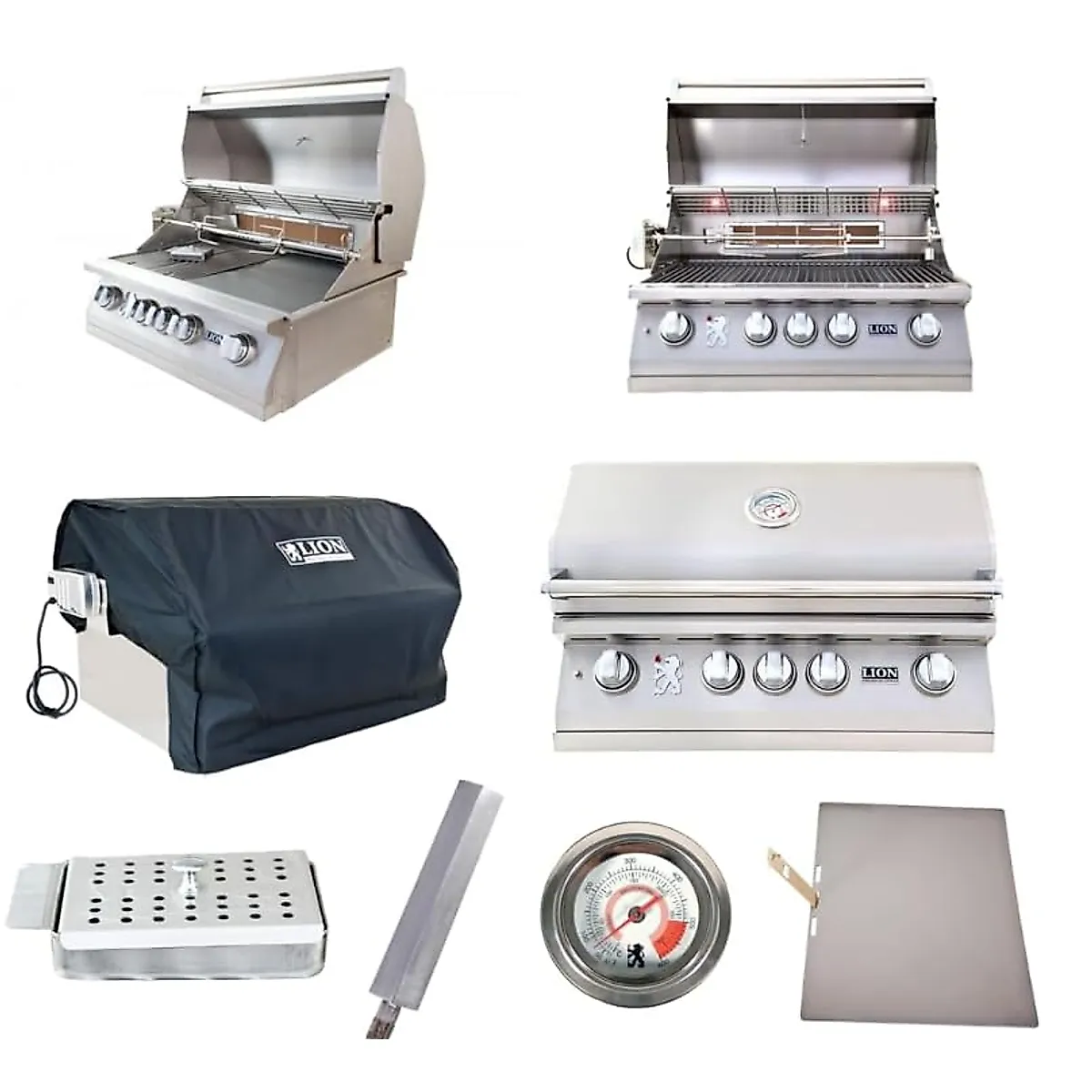 Lion Premium Grills | BBQ Gas Grill Bundle | 32 Inch Grill Package 3 (Propane Gas), Double Access Doors, Single Side Burner, Multi-Funtional Bin, 4 Sets of Ceramic Flame Tubes with Tray, and More