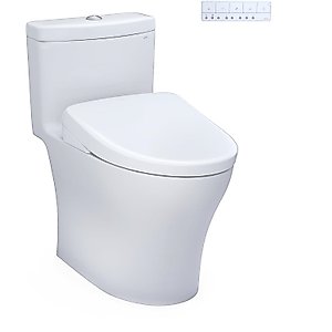 TOTOWASHLET+ AquiaIV One-Piece Elongated Dual Flush 1.28 and 0.9 GPF Toilet with S7A Contemporary Electric Bidet Seat, Cotton White - MW6464736CEMFGN#01
