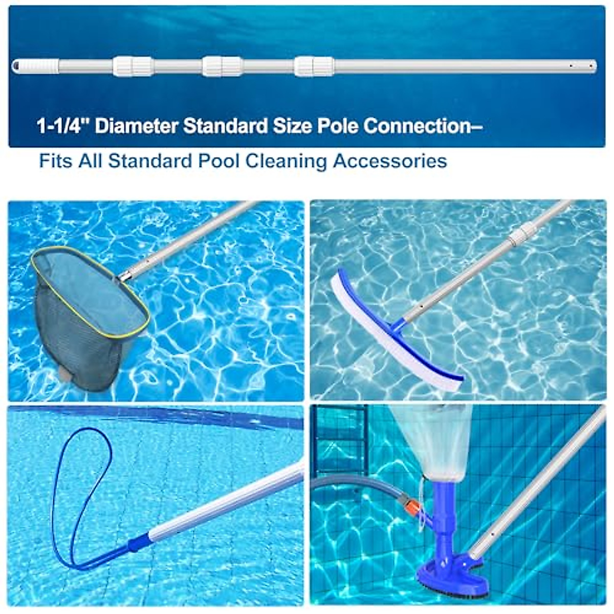ARLBA Upgraded Professional 16.5 Feet Swimming Pool Pole Telescopic Aluminum Thicken 1.30mm Adjustable Fits Skimmer Net Rake Vacuum Head Brush Pool Cleaning Equipment Heavy Duty -Universal Fit 1-1/4