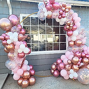DUILE 144PCS Pink Balloons Garland Arch Kit Metallic Rose Gold Pink Rose Red Balloons Different Size for Birthday Party Bridal Baby Shower Wedding Party Decorations
