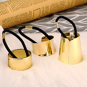 Yaomiao 3 Pieces Metal Circle Hair Cuff Elastic Hair Band Ties Ponytail Holder Rope Accessory for Women Girls, 3 Styles(Gold)