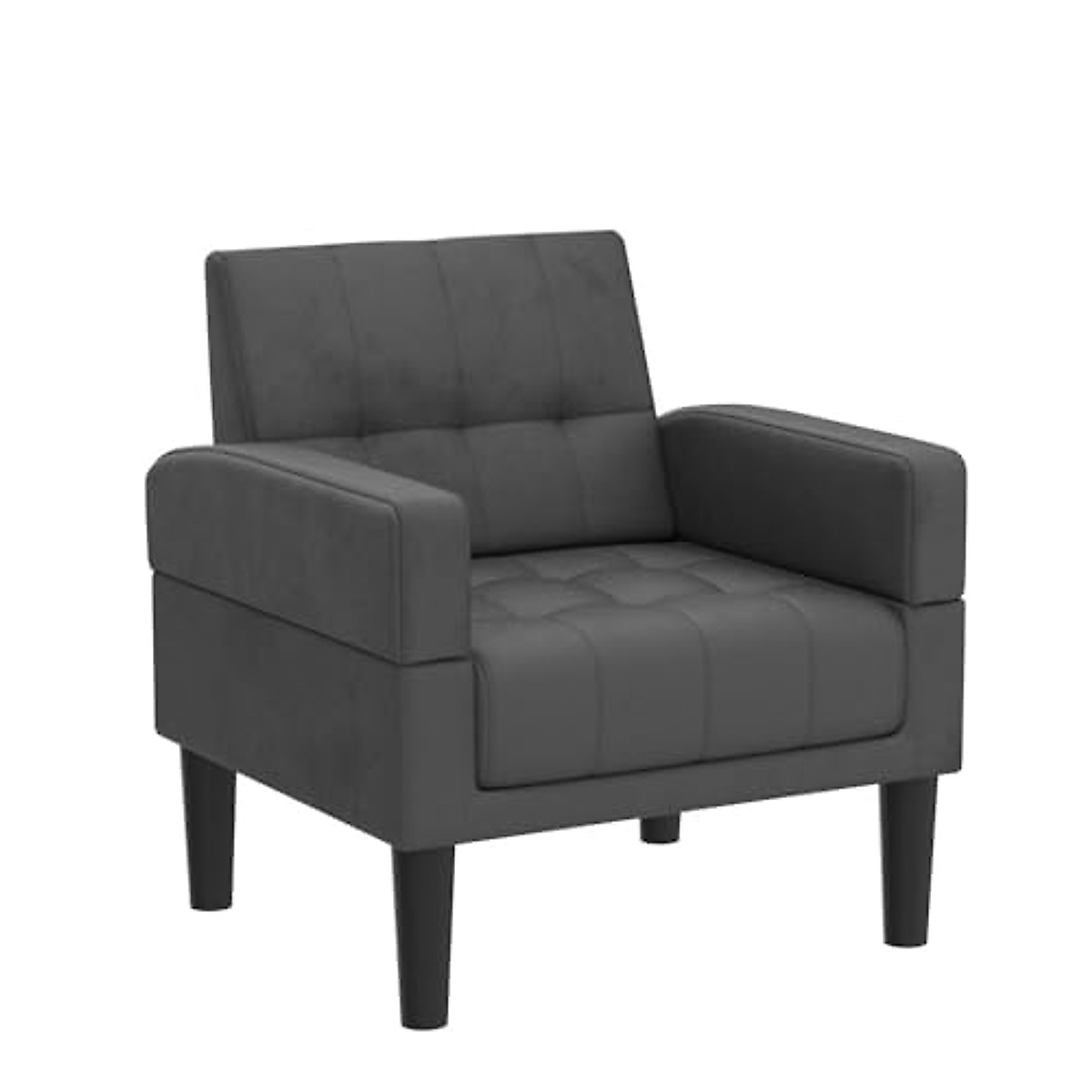 TYBOATLE Mid-Century Modern Upholstered Fabric Living Room Accent Arm Chairs Set of 2, Tufted Bedroom Office Armchair Single Sofa, Reading Lounging Side Lounge Chair Living Room Furniture (Grey)