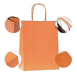 Nexmint Orange Gift Bag 8"x10.5": 24 Pack Bulk Medium Kraft Paper Bags with Handle. Great for Halloween, Birthday, Holiday Party, Autumn Festivities, Favors, Goodie, Candies, Shopping, Business, Retail