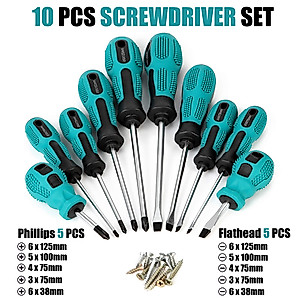 VHEONET Magnetic Screwdriver Set 10 PCS,5 Phillips and 5 Flat Head Precision Screwdriver,Professional Cushion Grip and Non-Slip for Repair Home Improvement Craft,Green