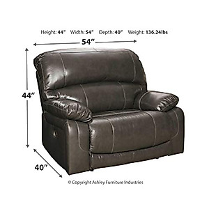 Signature Design by Ashley Hallstrung Leather Adjustable Oversized Power Recliner with USB Charging, Gray