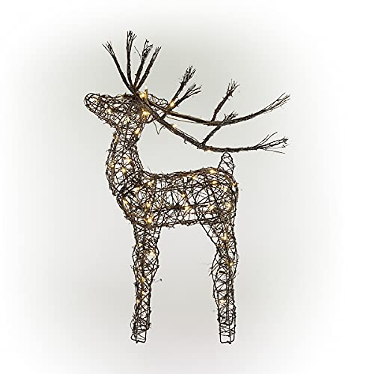 Alpine Corporation AUH164 Alpine Halogen Lights, Outdoor Plug-in Festive Holiday Décor for Yard and Garden Rattan Reindeer, Small, Brown