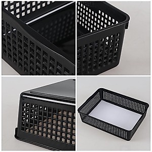 Julyeen 6 Pack Shallow Plastic Storage Baskets, Classroom Paper Baskets, Black
