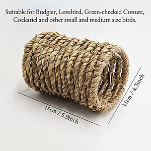 Woven Straw Bird Tunnel, Bird Chewing Toy, Handmade Grass Bird Tent Snuggle Toy Natural Hanging Hammock Swing Nest for Parrot Cockatiel Parakeet Lovebird Finch