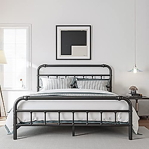 BOSRII Queen Size Bed Frame with Headbaord and Footboard, 18 Inches High, 3500 Pounds Heavy Duty Metal Slats Support for Mattress, No Box Spring Needed, Noise-Free, Black