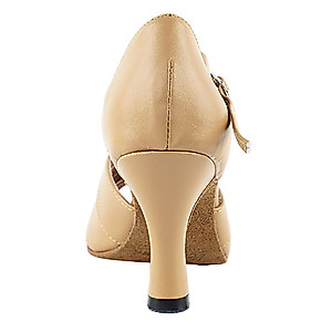 Very Fine Dance Shoes - Ladies Latin, Rhythm, Salsa, Waltz Ballroom Dance Shoes - 2702-2.5-inch Heel and Foldable Brush Bundle - Beige Brown Leather - 6