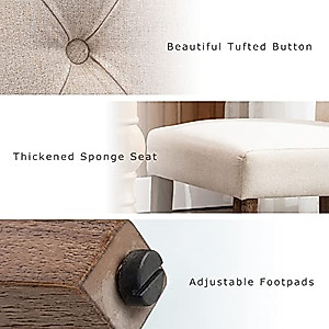 COLAMY Button Tufted Dining Chairs Set of 6, Accent Parsons Diner Chair Upholstered Fabric Dining Room Chairs Stylish Kitchen Chairs with Solid Wood Legs and Padded Seat - Dark Beige