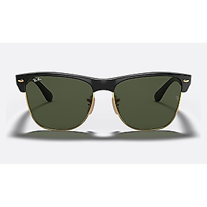 Ray-Ban RB4175 CLUBMASTER OVERSIZED 877 57M Demishiny Black/Arista/Crystal Green Square Sunglasses For Men For Women (OVERSIZED)+ BUNDLE with Designer iWear Eyewear Kit