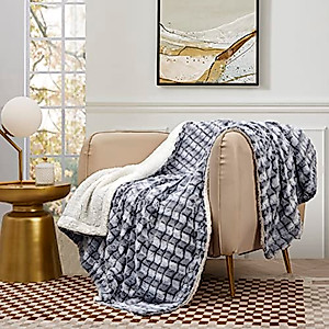 Hotel Suite Micromink/Sherpa Reversible 50 x 60 in Navy Color Throw, Navy