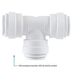 John Guest Speedfit 3/8 Inch x 3/8 Inch x 1/4 Inch OD Reducing Tee, Push to Connect Plastic Plumbing Fitting, PP30121208WP