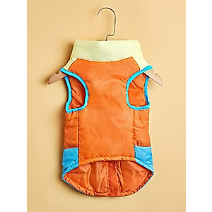 QWINEE Colorblock Zipper Back Dog Warm Jacket Coat Dog Winter Vest Clothes for Puppy Kitten Cat Small Dogs Orange and Blue L