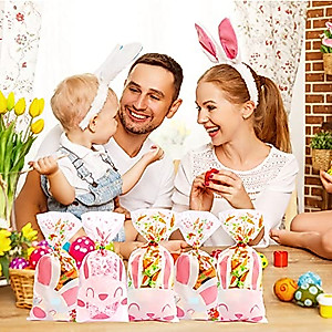 LOMIMOS Easter Cellophane Treat Bags,Rabbit Candy Cookie Packing Bags with Twist Ties, 90pcs