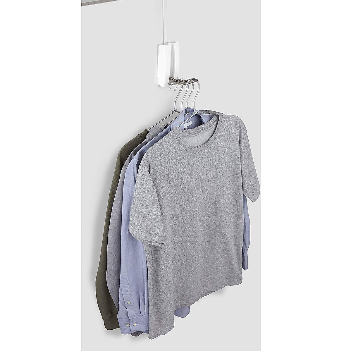 Umbra Valet Wall Mounted Floating Rack – Modern, Sleek, Space-Saving Hanger with Retractable Hang Coats, Scarves, Purses and More, 1 Hook, White/Nickel