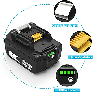 Rocivic Replace for Makita 18V Lithium-Ion 6.0Ah Battery 2 Packs, Compatible with Makita BL1820B BL1830B BL1840B BL1850B BL1860B Cordless Power Tools, with LED Indicator