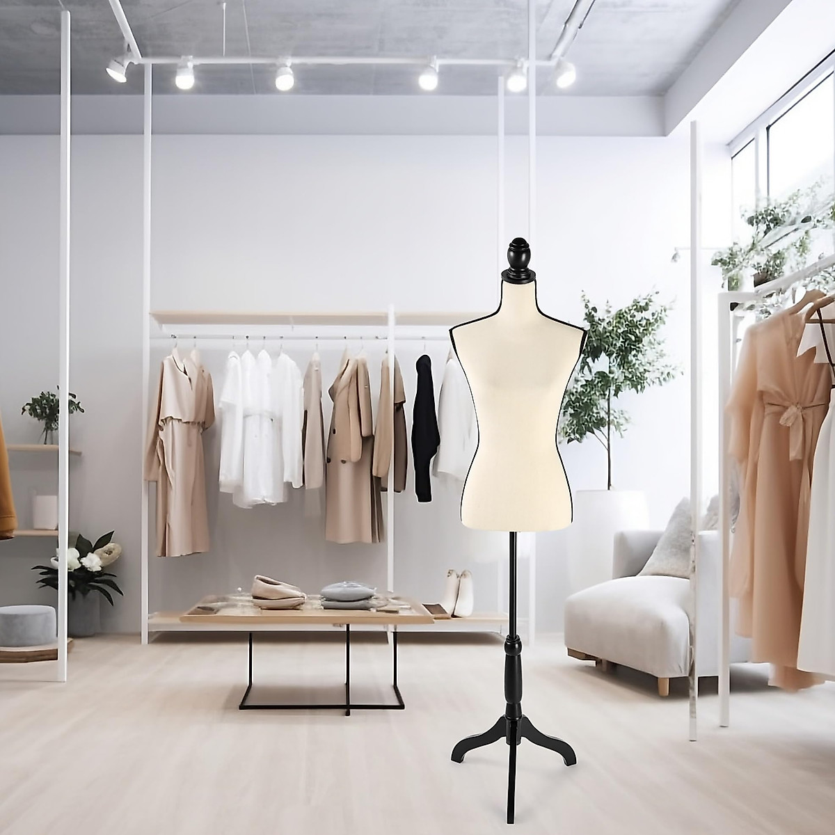 DRDINGRUI Female Dress Form,Sewing Mannequin Body, Torso Body with Tripod Wood Base for Clothes Display,Window Display