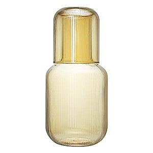 Sizikato 25 Oz Amber Glass Bedside Night Water Carafe with Tumbler Glass.