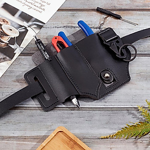 GORGECRAFT Multitool Sheath for Belt EDC Leather Belt Pocket Organizer Holster Flashlight Leatherman Sheath Pen Pouch Holder Keychain Clip Practical Belt for Men Key Fob Clip（Brown