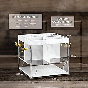 ELTOW Utensil Holder for Party, Silverware Caddy with Handle, Swivel, Lucite Acrylic Organizer for Spoons, Forks, Knives, Napkins, Elegant Cutlery Utensil Caddy for Parties, Home, Kitchen, Office