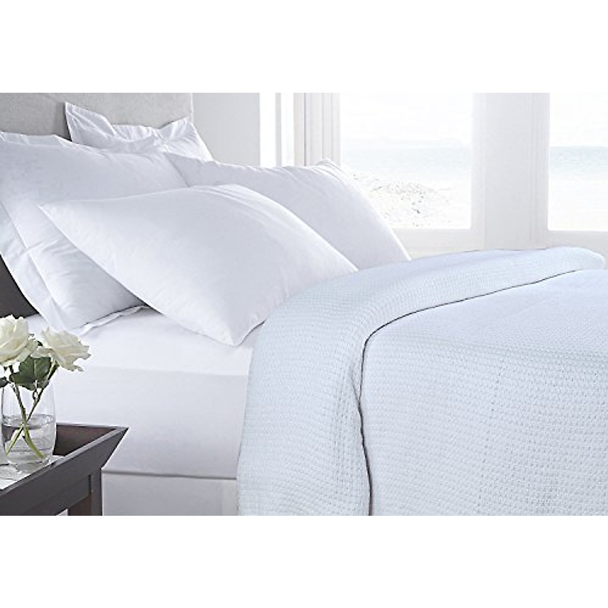 HILLFAIR 100% Soft Premium Combed Cotton Thermal Blanket– Queen Blankets– Soft Cozy Warm Cotton Blanket– Bed Throw Blanket– Queen Bed Blankets– All Season Cotton Blanket– White Queen Cotton Blankets