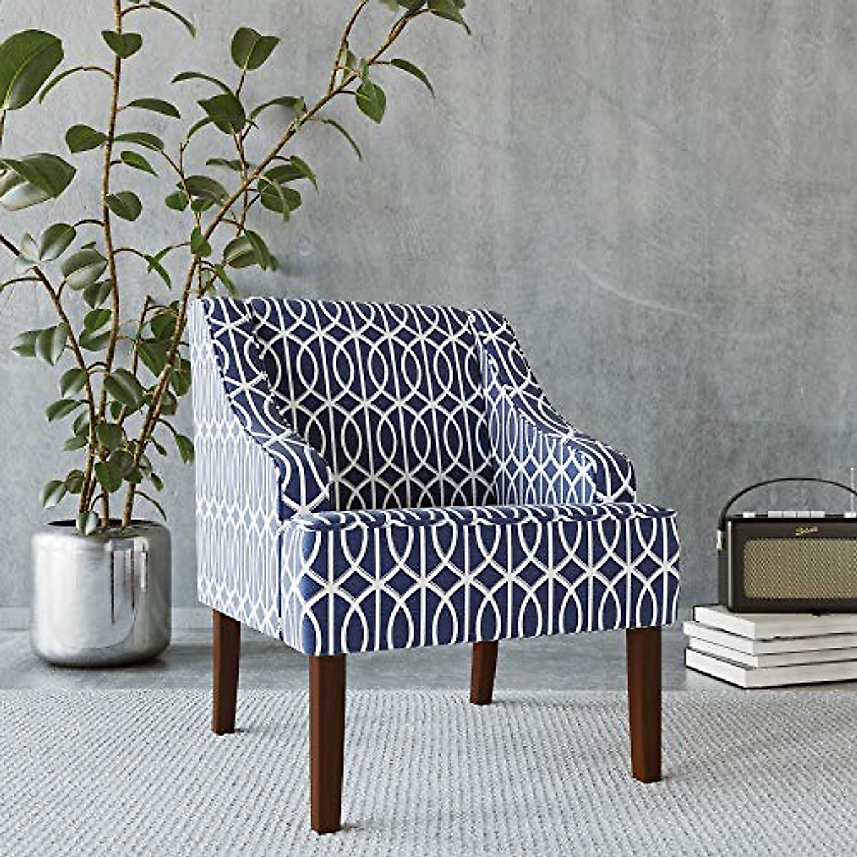 HomePop Velvet Swoop Arm Living-Room-Chairs, Blue Trellis